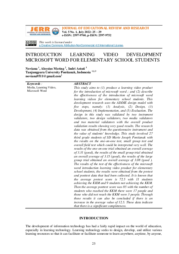 (PDF) Introduction Learning Video Development Microsoft Word for Elementary School Students
