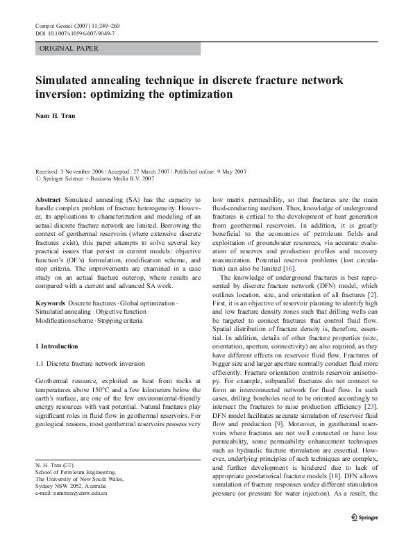 (PDF) Simulated annealing technique in discrete fracture network inversion: optimizing the ...