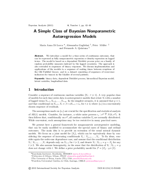 (PDF) A Simple Class of Bayesian Nonparametric Autoregression Models