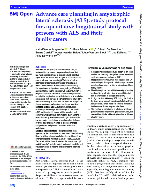 (PDF) Advance care planning in amyotrophic lateral sclerosis (ALS): study protocol for a ...