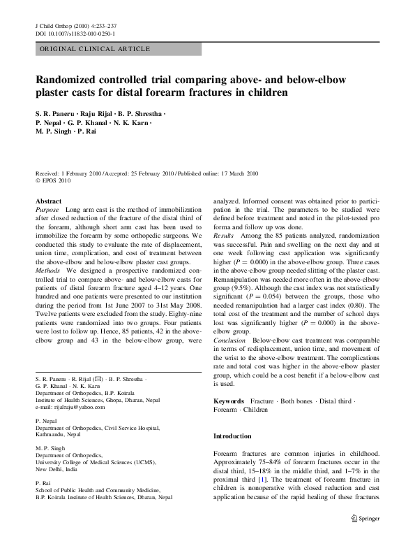 (PDF) Randomized controlled trial comparing above- and below-elbow ...