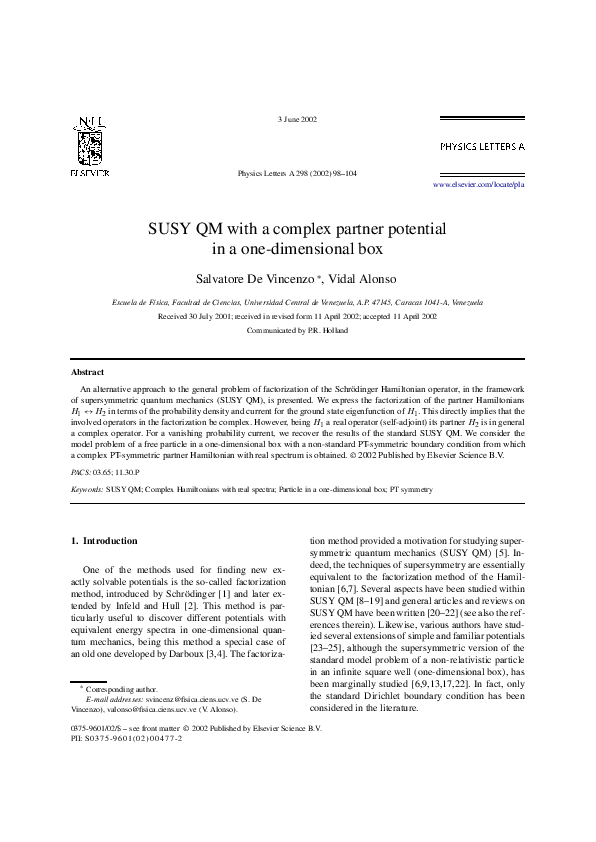(PDF) SUSY QM with a complex partner potential in a one-dimensional box