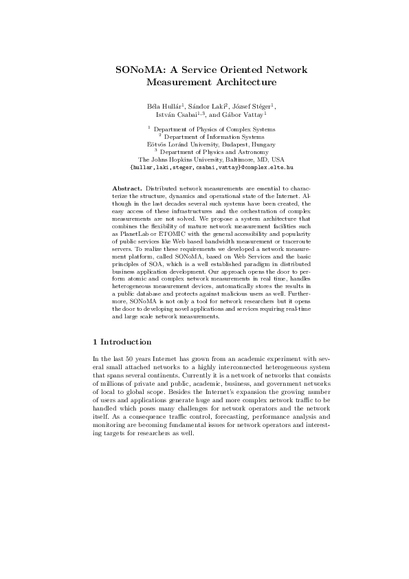 (PDF) SONoMA: A service oriented network measurement architecture
