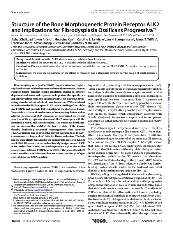 (PDF) Structure of the Bone Morphogenetic Protein Receptor ALK2 and ...