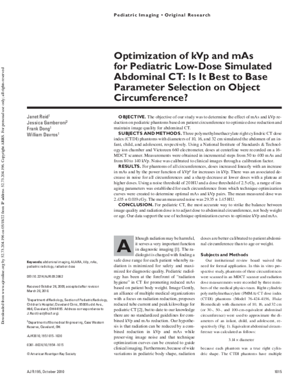 (PDF) Optimization of kVp and mAs for Pediatric Low-Dose Simulated ...