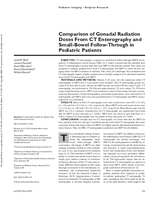 (PDF) Comparison of Gonadal Radiation Doses From CT Enterography and ...