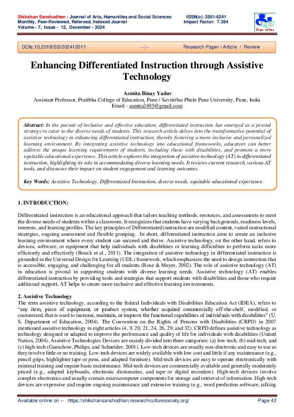 (PDF) Enhancing Differentiated Instruction through Assistive Technology
