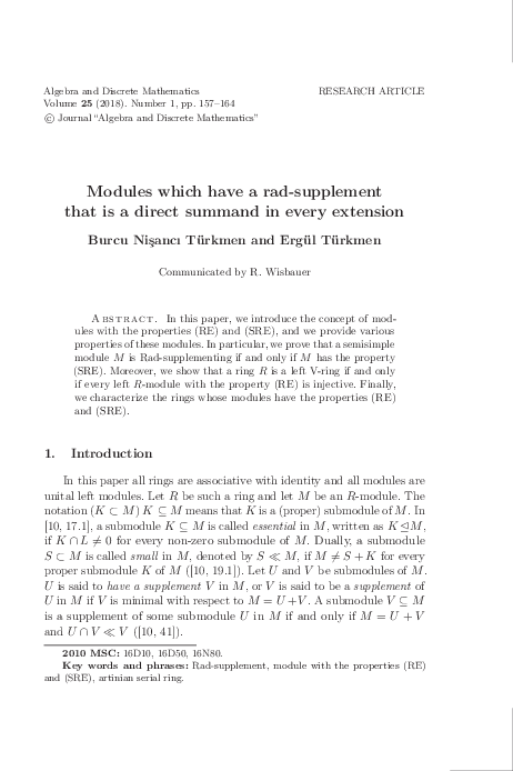 (PDF) Modules which have a rad-supplement that is a direct summand in every extension