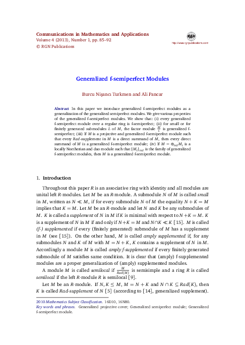 (PDF) Generalized f-semiperfect Modules