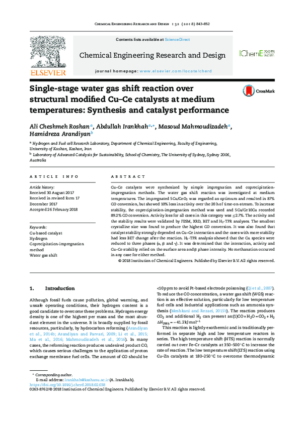 (PDF) Single-stage water gas shift reaction over structural modified Cu ...