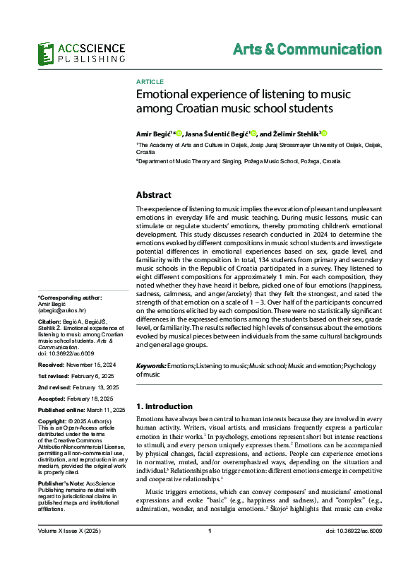 (PDF) Emotional experience of listening to music among Croatian music ...