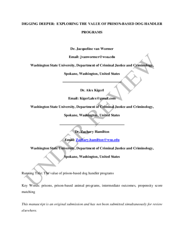 (PDF) Digging Deeper: Exploring the Value of Prison-Based Dog Handler Programs