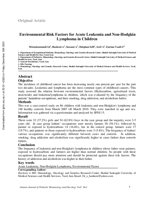 (PDF) Environmental Risk Factors for Acute Leukemia and Non-Hodgkin ...