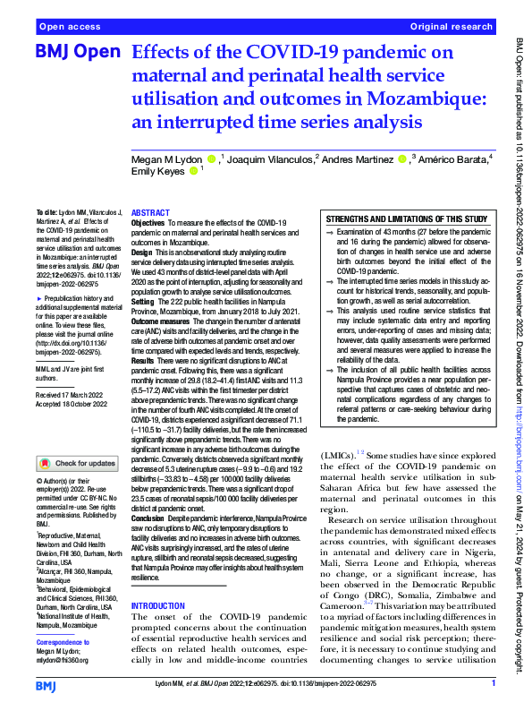 (PDF) Effects of the COVID-19 pandemic on maternal and perinatal health ...