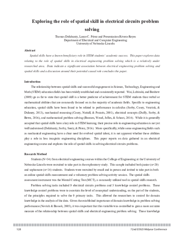 (PDF) Exploring the Role of Spatial Skill in Electrical Circuits Problem Solving