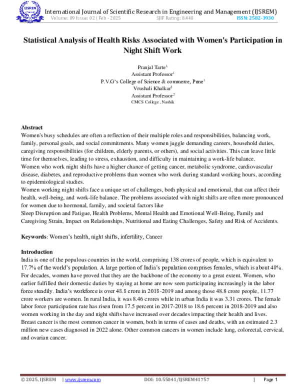 (PDF) Statistical Analysis of Health Risks Associated with Women's ...