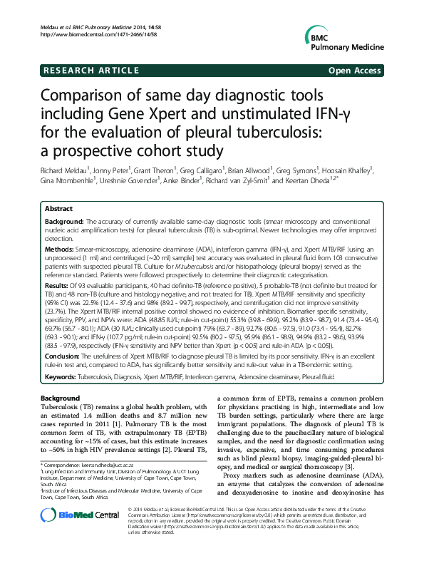 (PDF) Comparison of same day diagnostic tools including Gene Xpert and ...