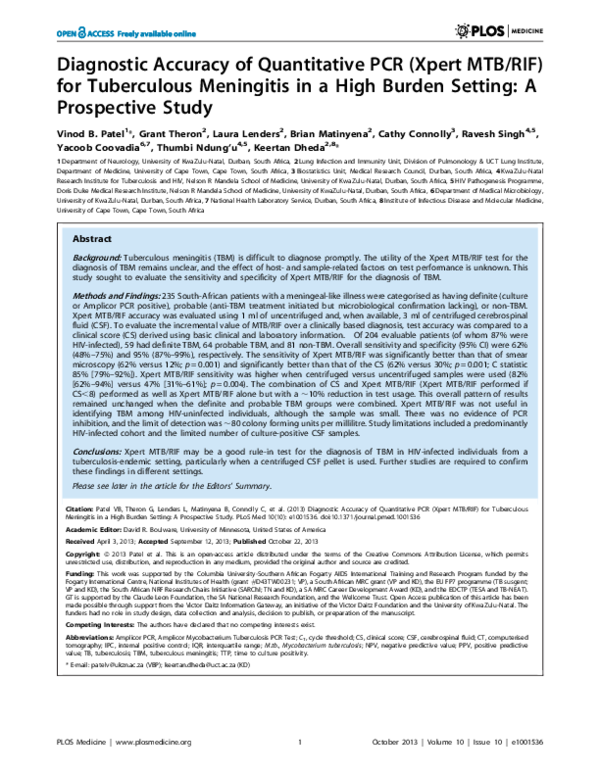 (PDF) Diagnostic Accuracy of Quantitative PCR (Xpert MTB/RIF) for ...