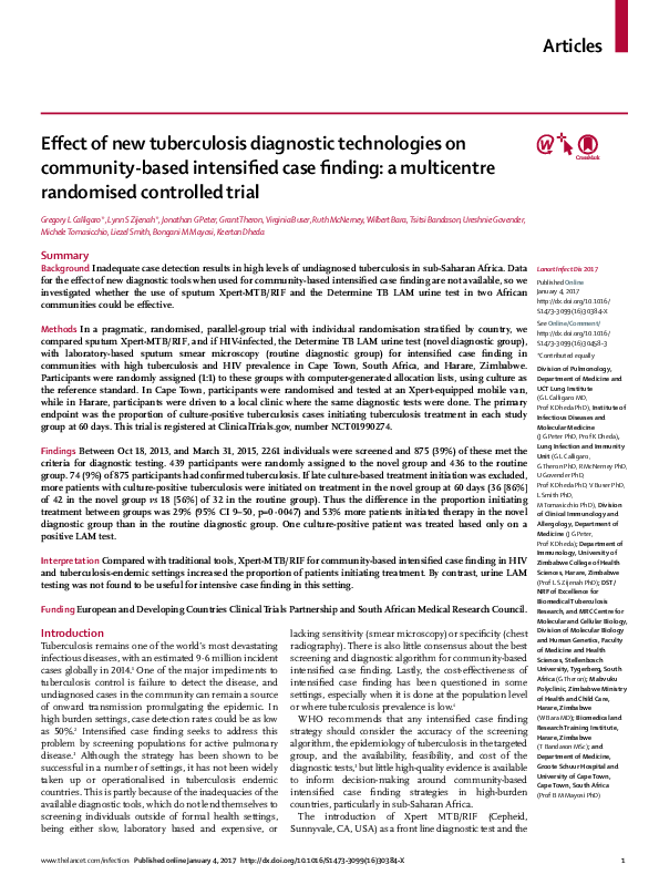 (PDF) Effect of new tuberculosis diagnostic technologies on community ...