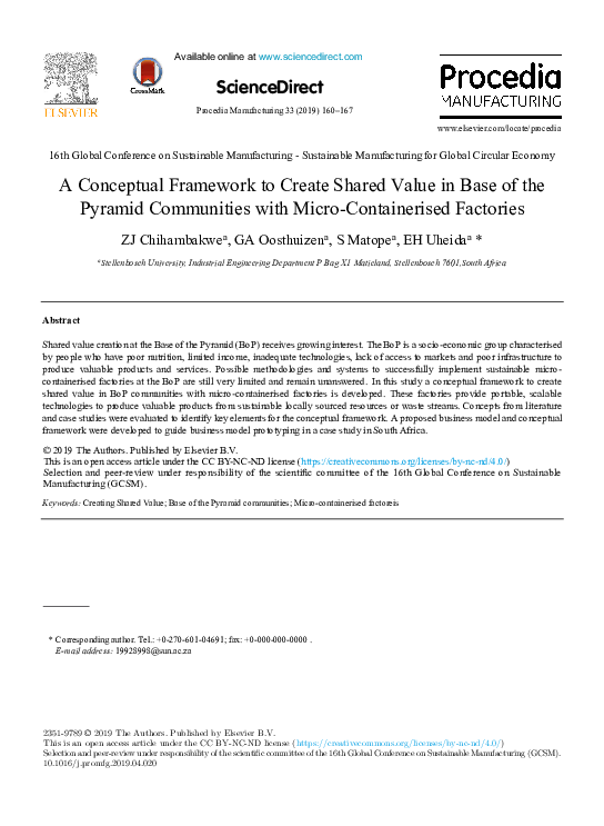 (PDF) A Conceptual Framework to Create Shared Value in Base of the ...