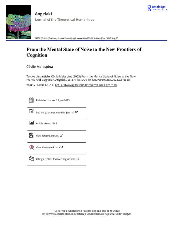 (PDF) From the Mental State of Noise to the New Frontiers of Cognition