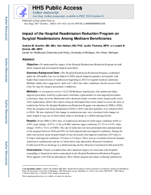 (PDF) Impact of the Hospital Readmission Reduction Program on Surgical ...