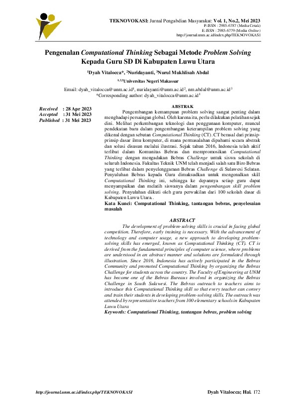 (PDF) Pengenalan Computational Thinking Sebagai Metode Problem Solving Kepada Guru SD Di ...