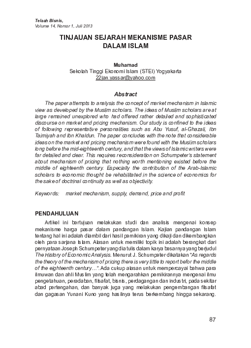 Tujuan Sejarah Mekanisme Pasar dalam Islam
