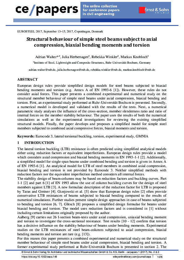 (PDF) 05.07: Structural behaviour of simple steel beams subject to ...