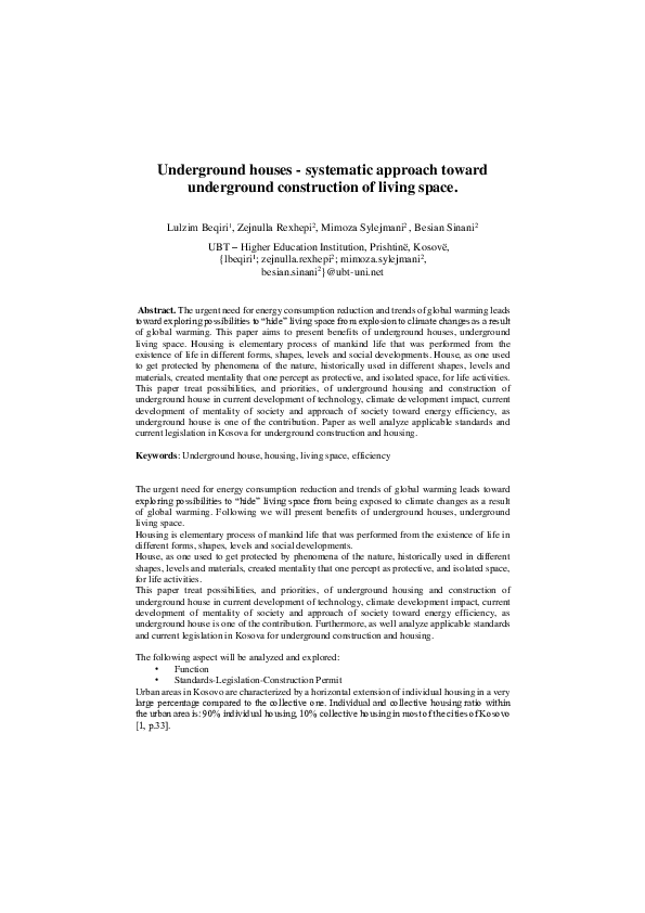 (PDF) Underground houses - systematic approach toward underground ...