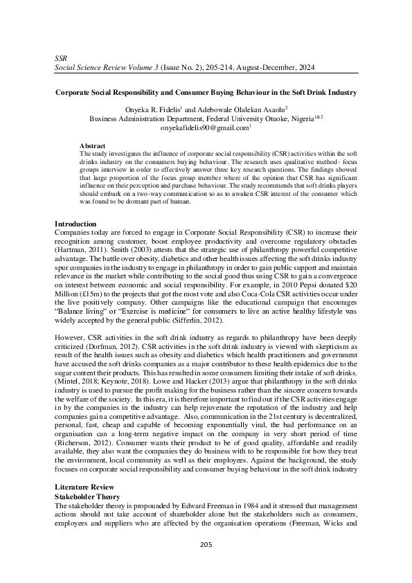 (PDF) Corporate Social Responsibility and Consumer Buying Behaviour in the Soft Drink Industry