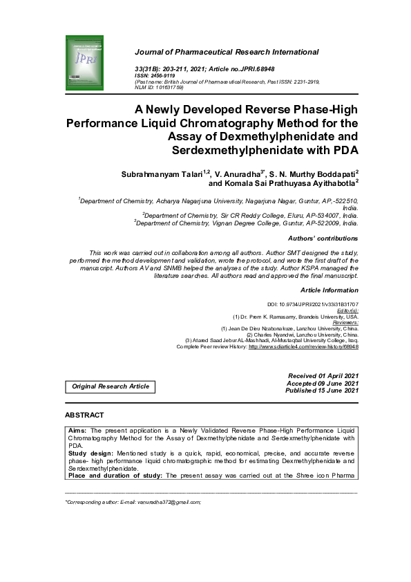 (PDF) A Newly Developed Reverse Phase-High Performance Liquid Chromatography Method for the ...