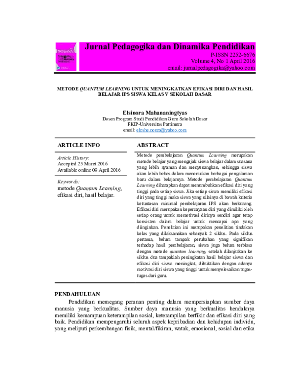 Metode Quantum Learning Untuk Meningkatkan Efikasi Diri Dan Hasil ...