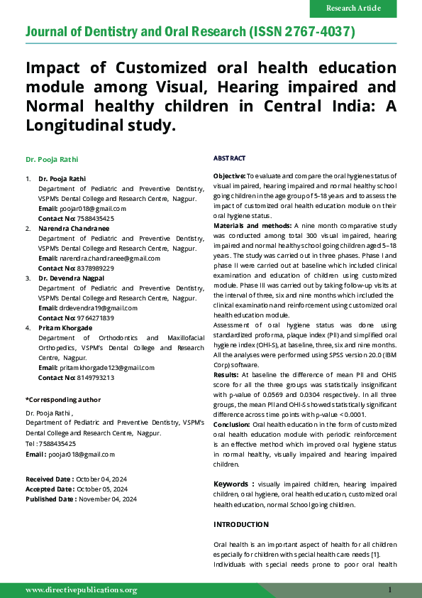 (PDF) Impact of Customized oral health education module among Visual ...