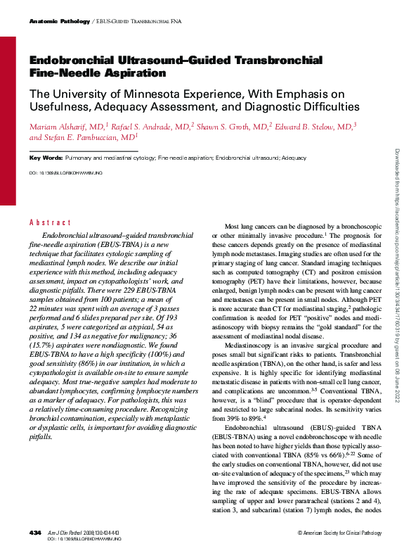 Endobronchial Ultrasound–Guided Transbronchial Fine-Needle Aspiration