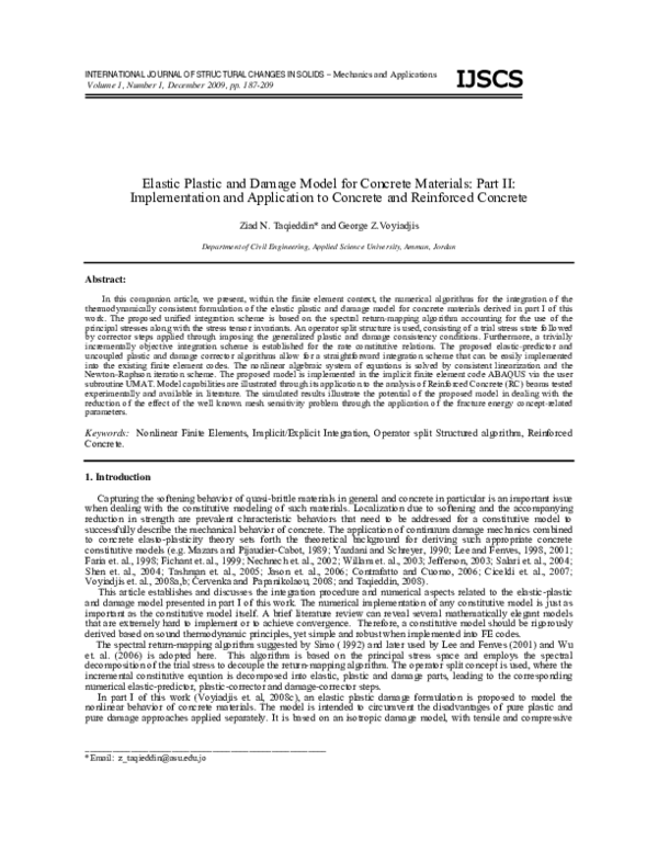 (PDF) Elastic Plastic and Damage Model for Concrete Materials: Part II ...