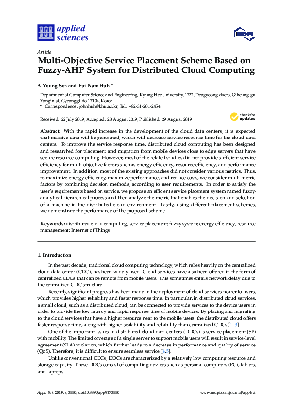 (PDF) Multi-Objective Service Placement Scheme Based on Fuzzy-AHP System for Distributed Cloud ...