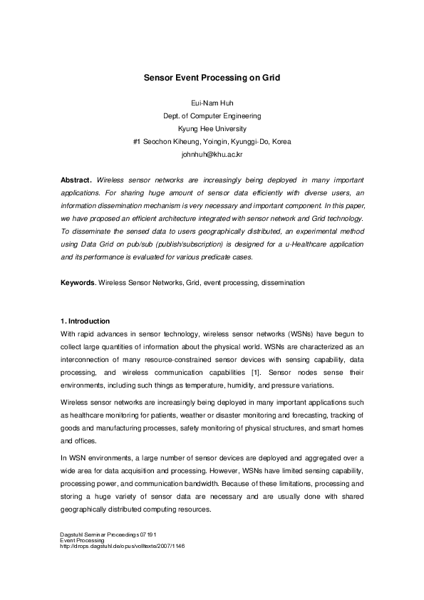 (PDF) Sensor Event Processing on Grid
