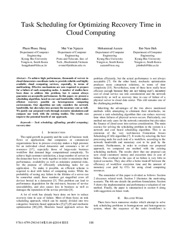 (PDF) Task scheduling for optimizing recovery time in cloud computing