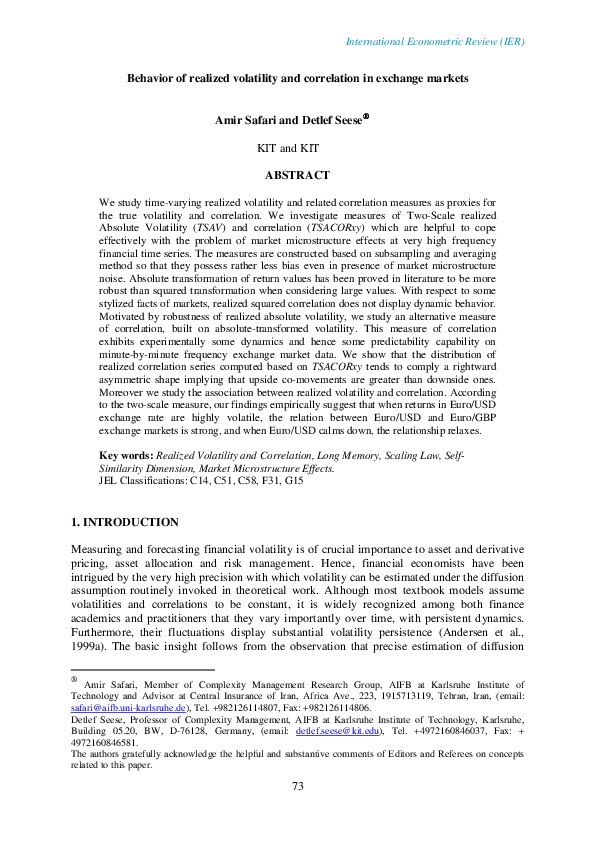 (PDF) Behavior of realized volatility and correlation in exchange markets