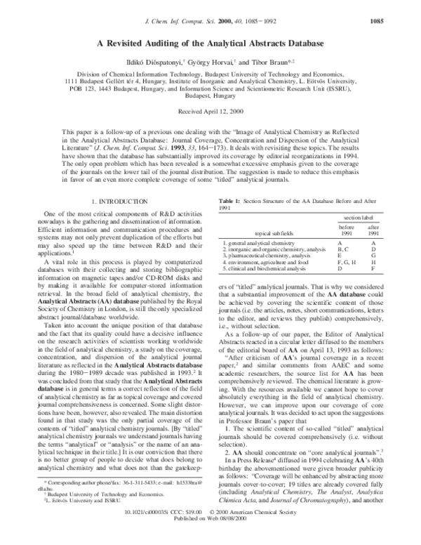 (PDF) A Revisited Auditing of the Analytical Abstracts Database