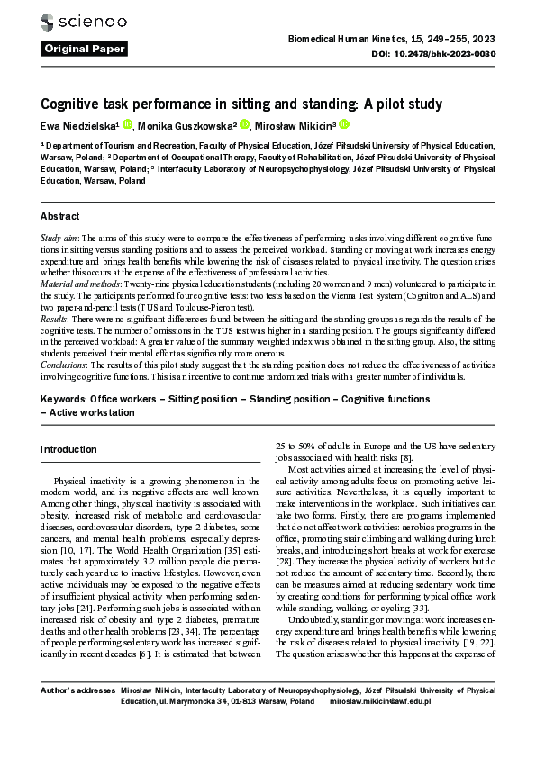 (PDF) Cognitive task performance in sitting and standing: A pilot study