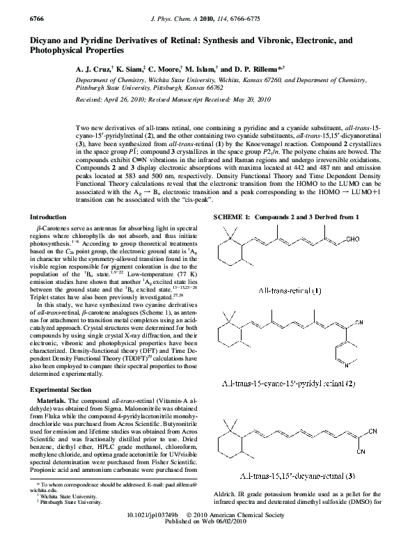 (PDF) Dicyano and Pyridine Derivatives of Retinal: Synthesis and ...