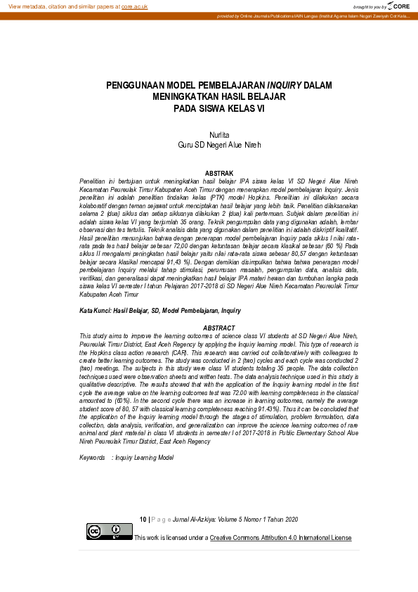 (PDF) Penggunaan Model Pembelajaran Inquiry Dalam Meningkatkan Hasil ...
