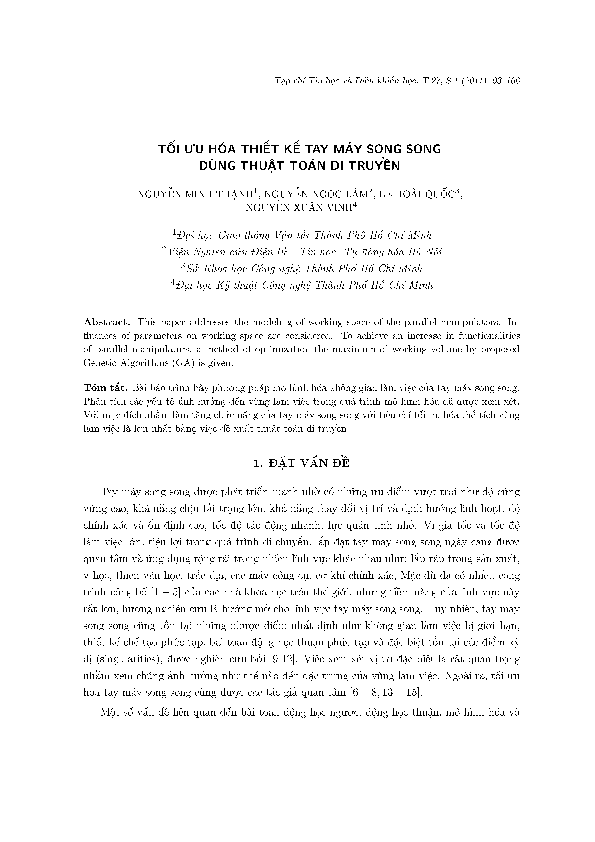 (PDF) Optimization of parallel manipulators using genetic algorithms