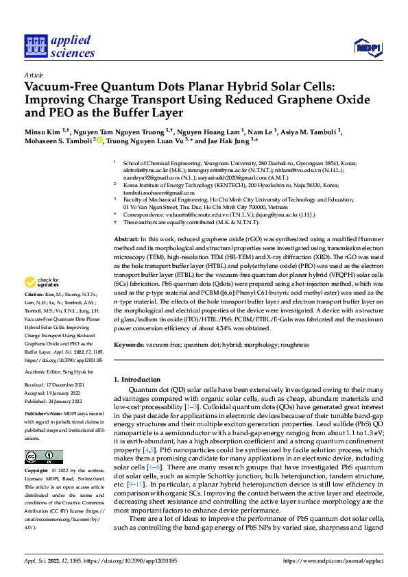 (PDF) Vacuum-Free Quantum Dots Planar Hybrid Solar Cells: Improving Charge Transport Using ...