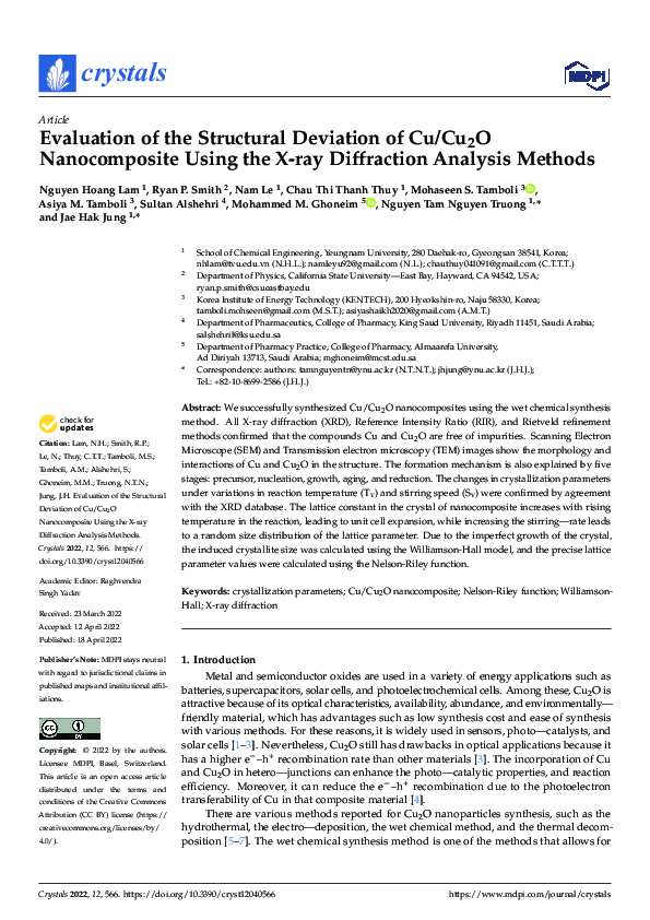 (PDF) Evaluation of the Structural Deviation of Cu/Cu2O Nanocomposite Using the X-ray ...