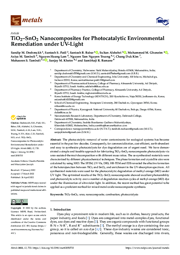 (PDF) TiO2–SnO2 Nanocomposites for Photocatalytic Environmental ...