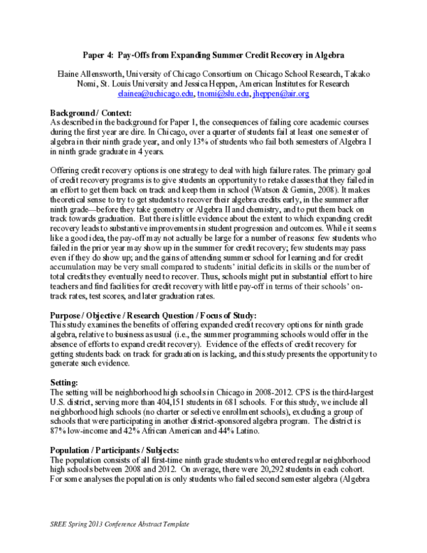 Pay-Offs from Expanding Summer Credit Recovery in Algebra