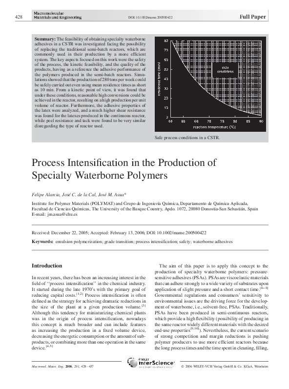 (PDF) Process Intensification in the Production of Specialty Waterborne Polymers